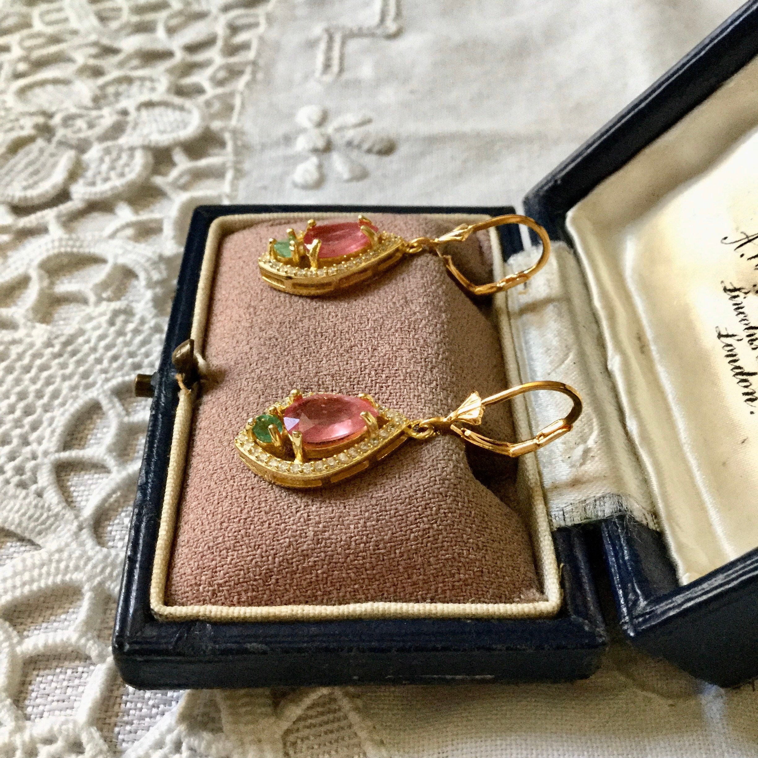 Vintage GREAT RUBY EMERALD 14K Gold & Sterling Earrings | Etsy