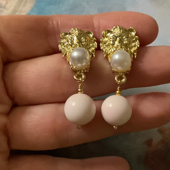 LION PEARL Elegant Art Deco Pink CONCHE Gold Plated V… - Gem