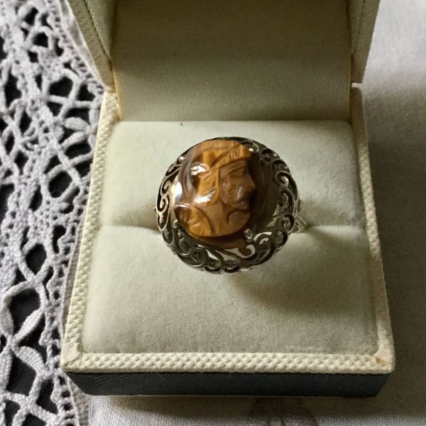 Mens Vintage Carved Tiger Eye Ring - Etsy