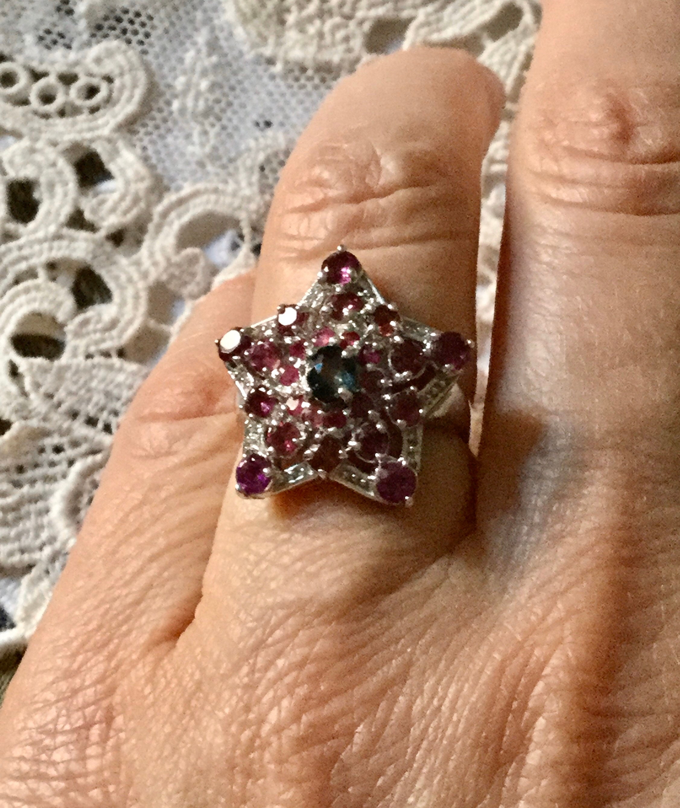 Unique Vintage SAPHIR RUBY GARNET Ring-natural Stone-14K White | Etsy