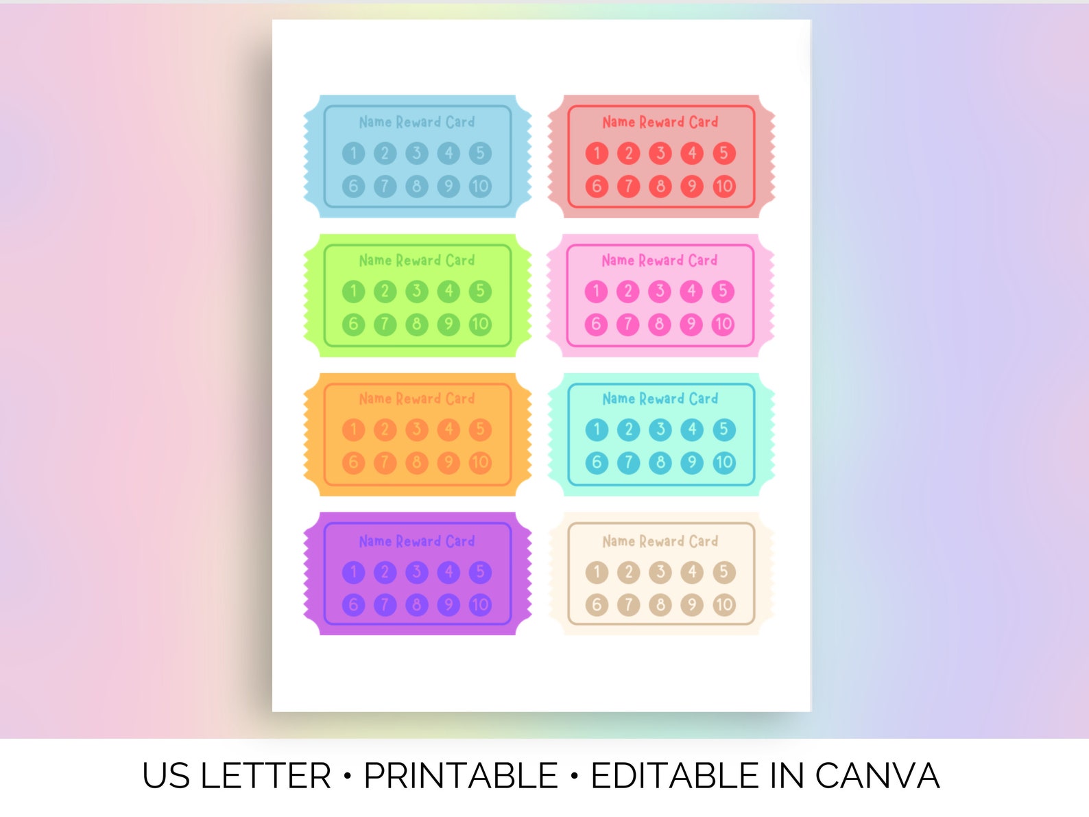 Editable Kids Reward Card, Printable Kids Punch Card, Punch Card Reward ...