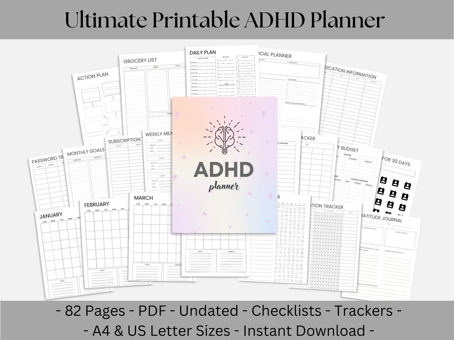 ADHD Planner - Printable Adult ADHD Journal - Life Planner for ADHD ...