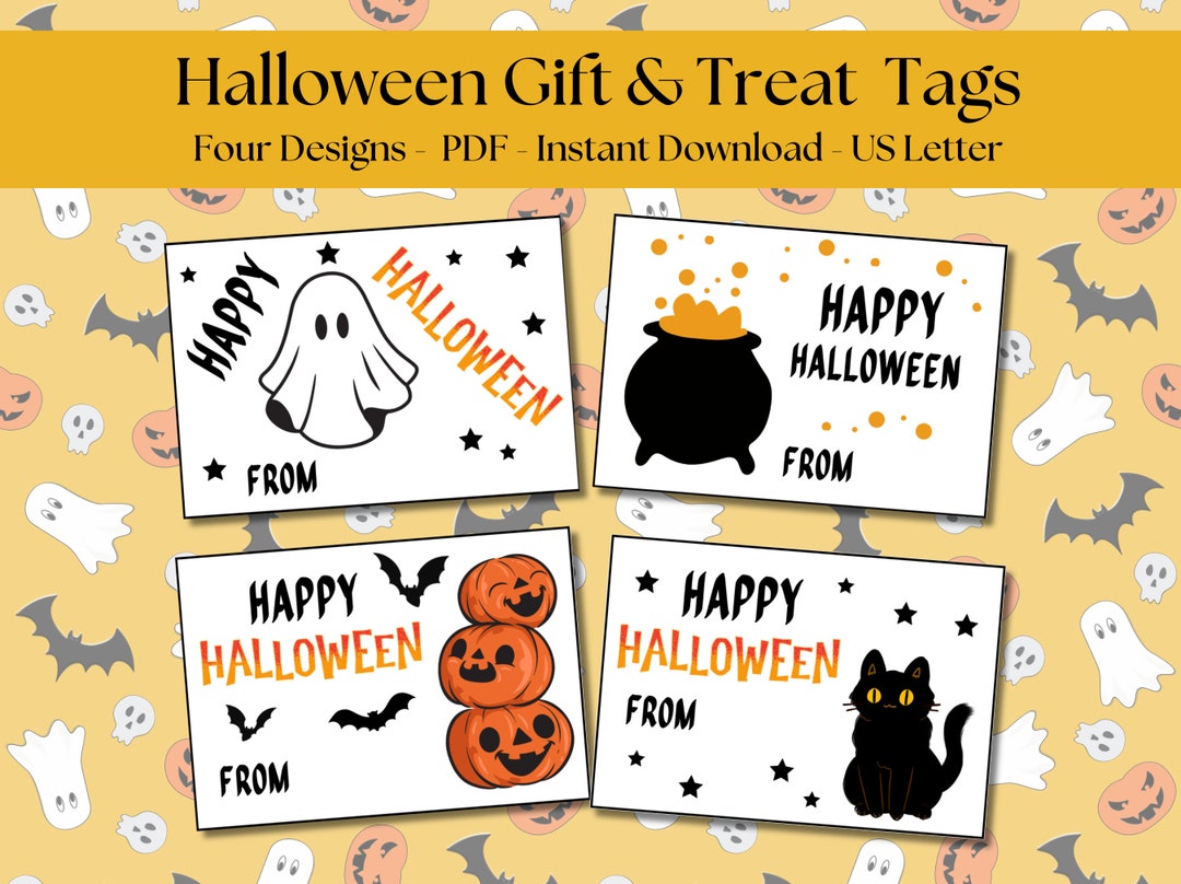 Printable Halloween Gift Tags, Cute Happy Halloween Treat Bag Tags ...