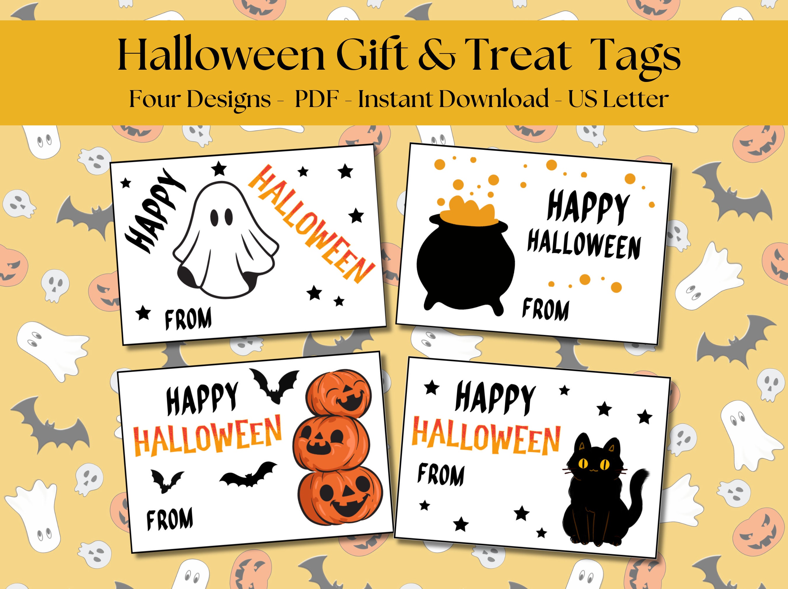 Printable Halloween Gift Tags, Cute Happy Halloween Treat Bag Tags ...