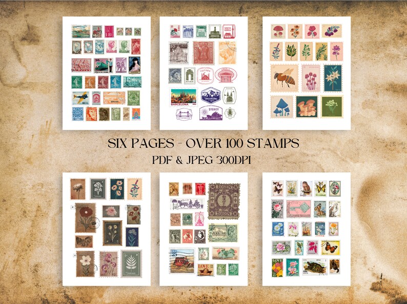 Printable Junk Journal Stamps, Over 100 Vintage Stamps for Scrapbooking ...