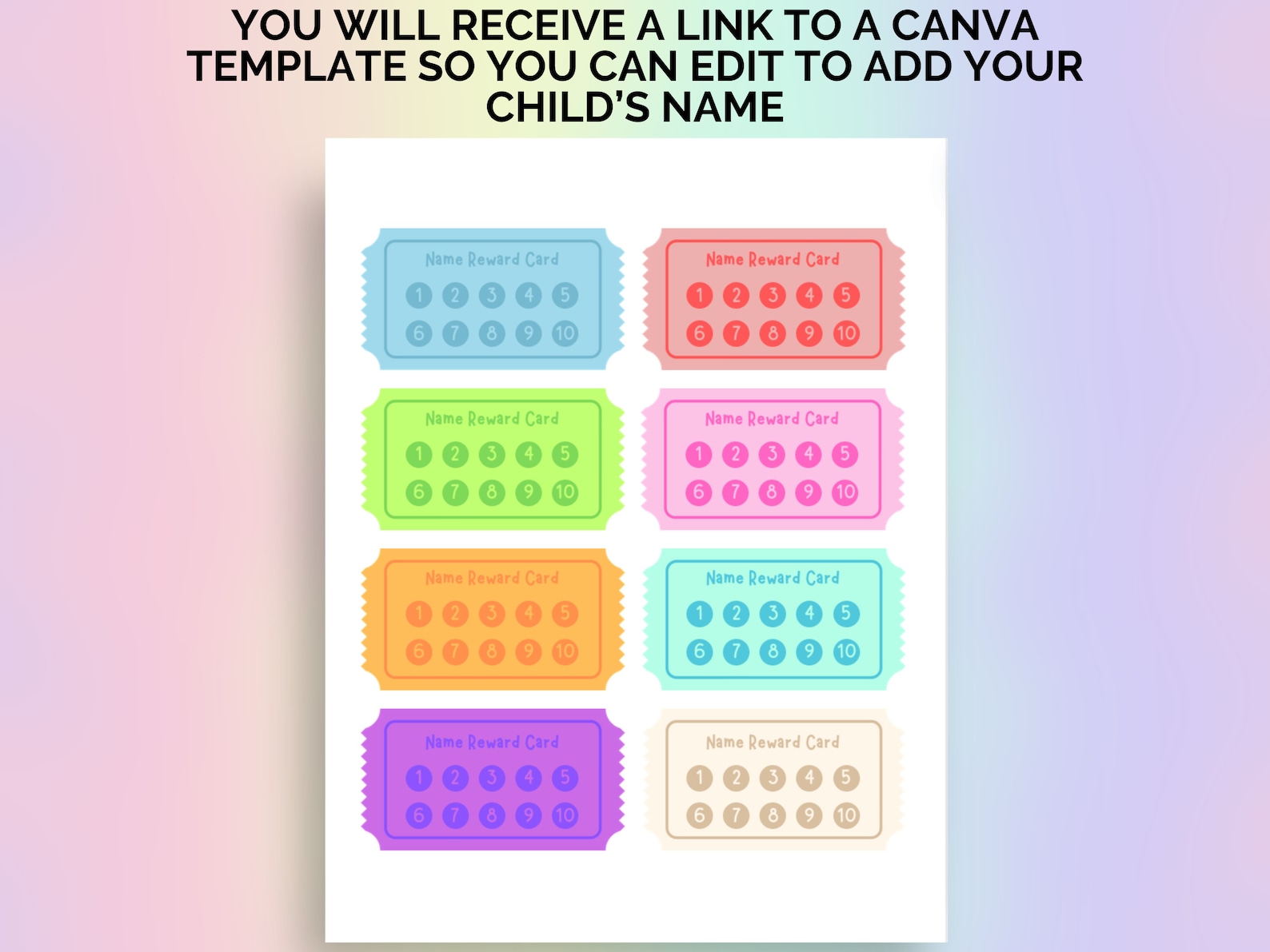 Editable Kids Reward Card, Printable Kids Punch Card, Punch Card Reward ...