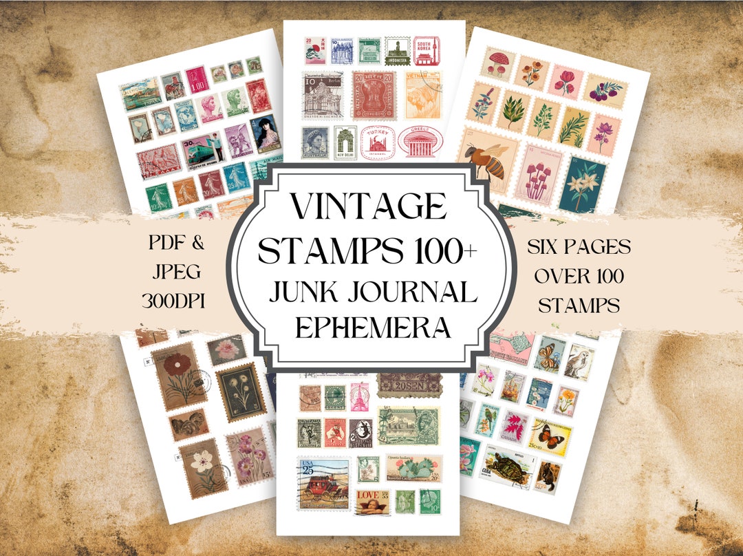 Printable Junk Journal Stamps, Over 100 Vintage Stamps for Scrapbooking ...