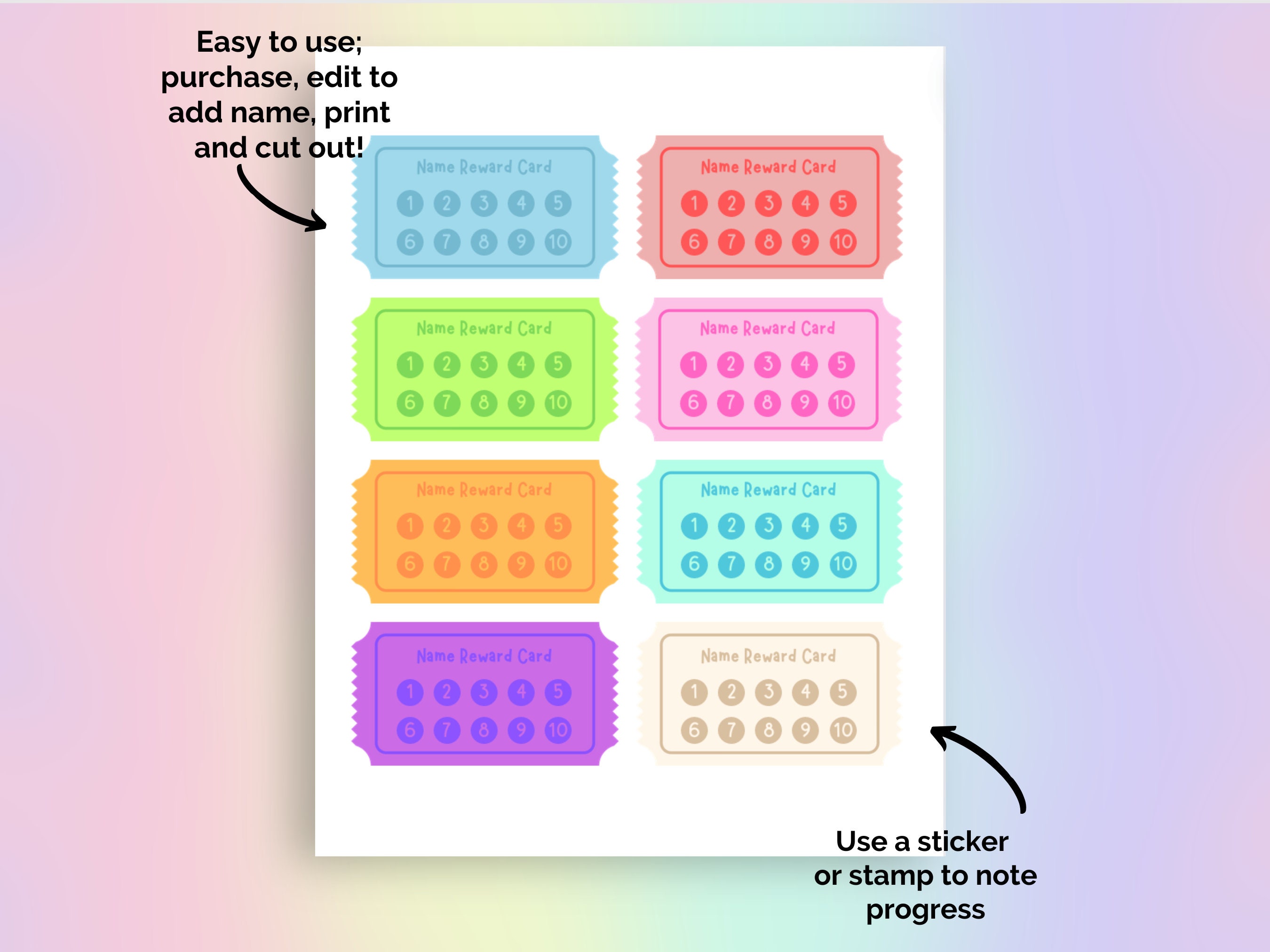 Editable Kids Reward Card, Printable Kids Punch Card, Punch Card Reward ...