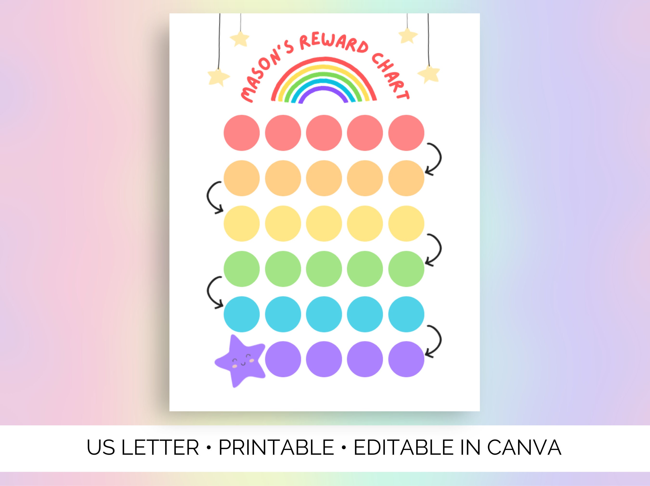 Editable Rainbow Kids Reward Chart, Printable Kids Reward Chart, Chore ...