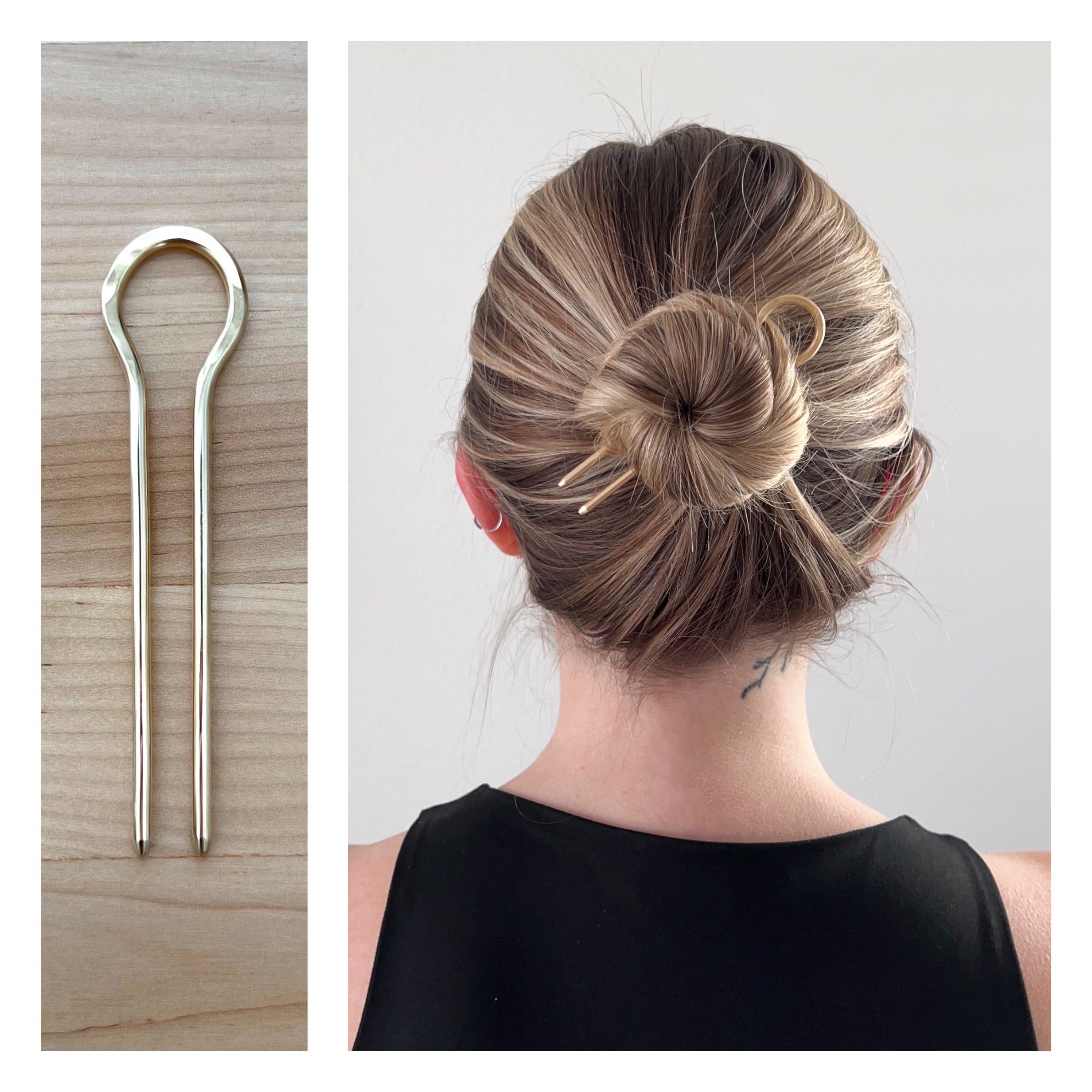 Large Brass Hair Pin, Brass Hair Fork, Large Metal Hair Pin, Bun Holder ...