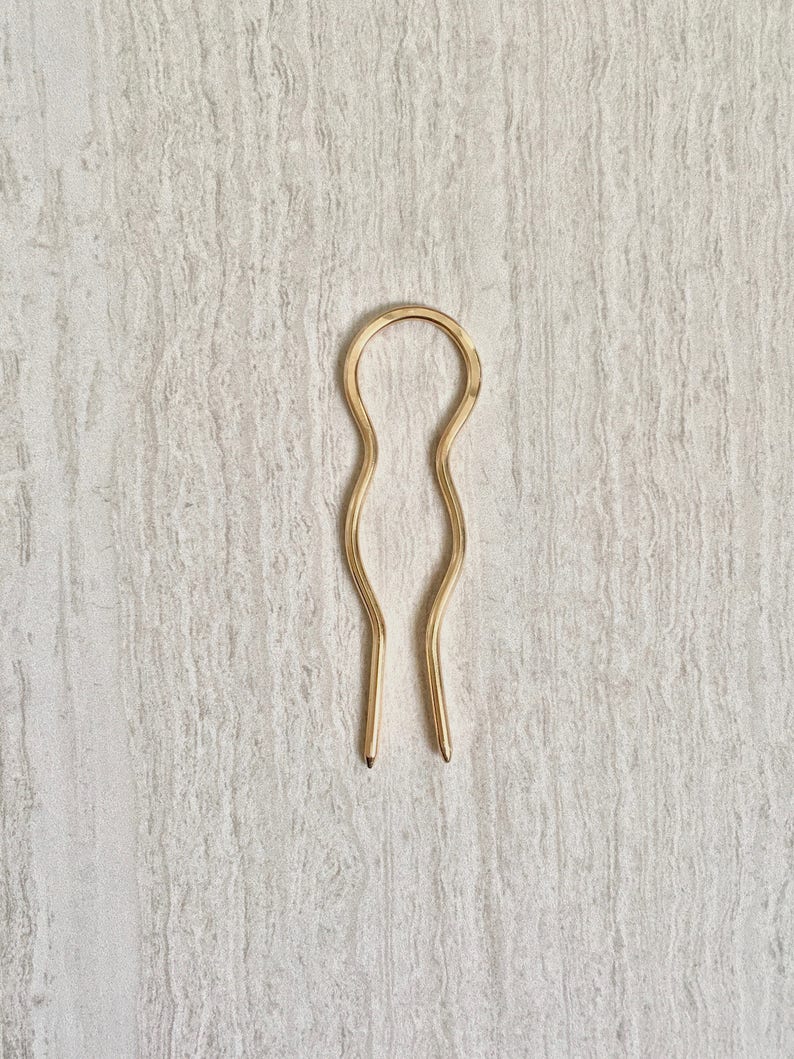 Small Lightweight Brass Hair Pin Brass Bun Holder Handmade Etsy