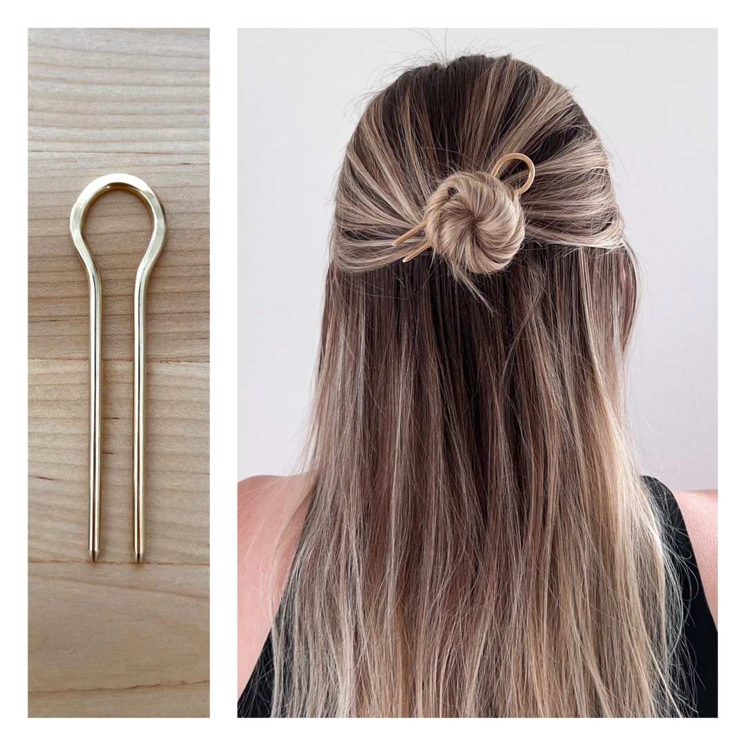 Small Brass Hair Pin, Brass Hair Fork, Metal Hair Pin, Bun Holder ...