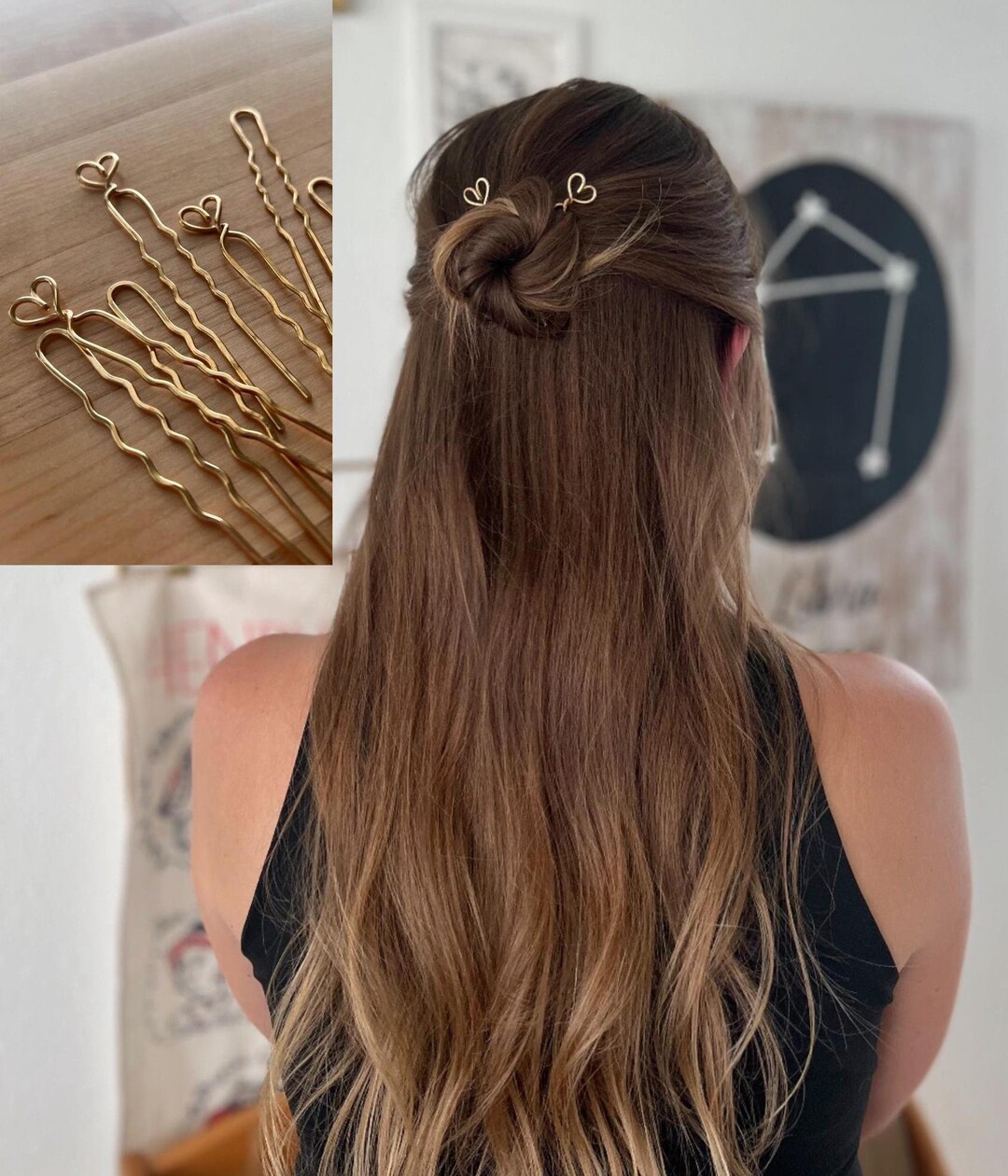 NEW Small Brass Hair Pin Set, Handmade Brass Bobby Pins, Heart Shaped ...