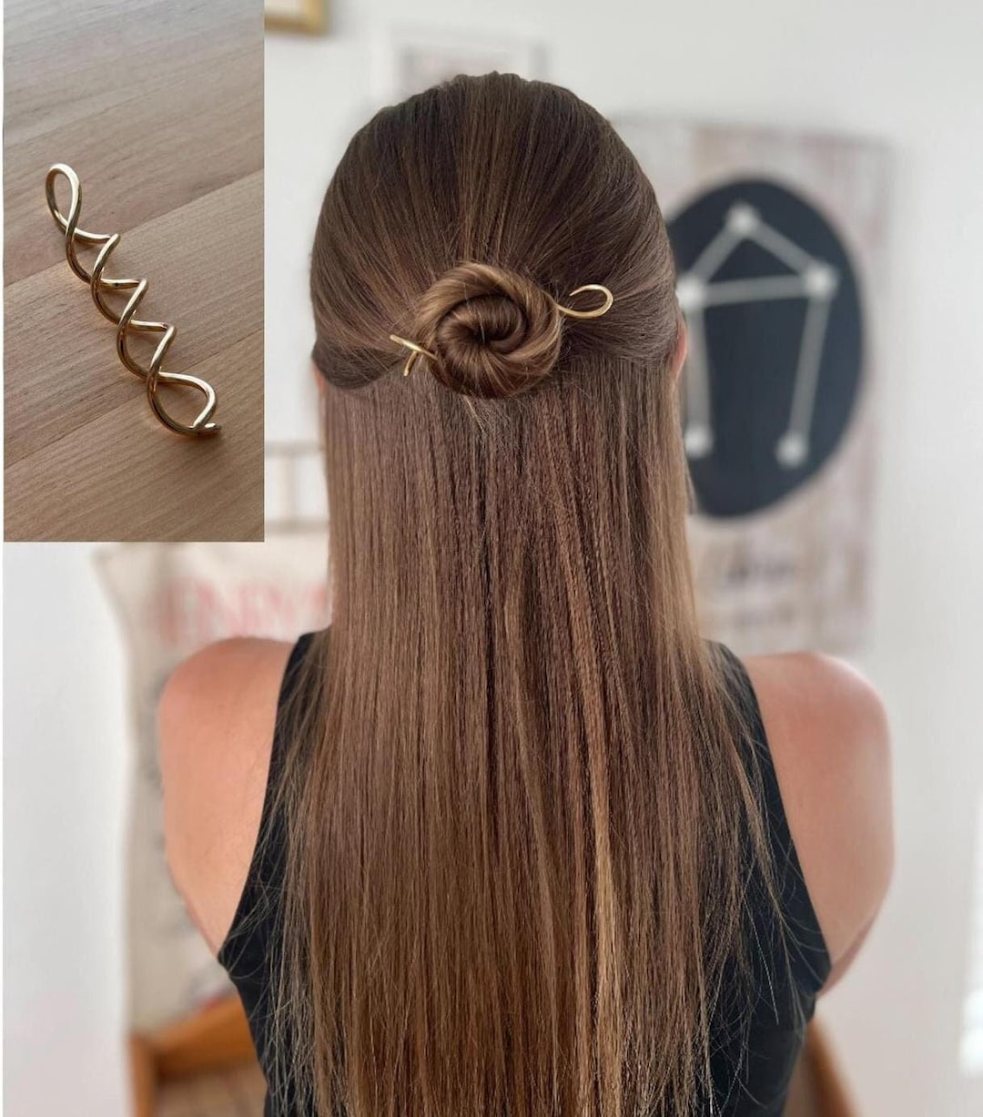 NEW Spiral Brass Hair Pin, Brass Bun Holder, Handmade Brass Hair Tool ...