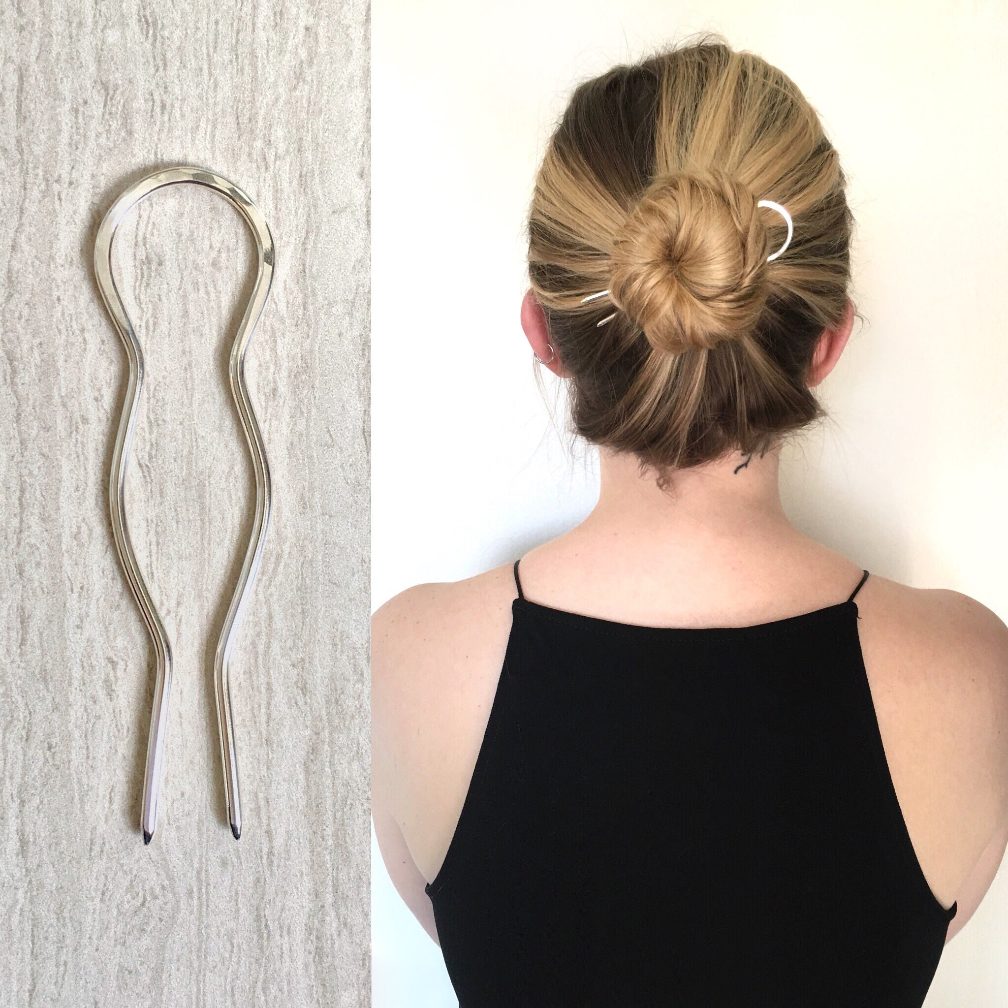 Large Lightweight Silver Hair Pin Sterling Silver Bun Holder - Etsy