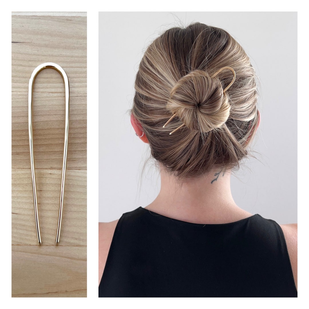 Large Brass French Hair Pin, Brass Bun Holder, Handmade Brass Hair Fork ...