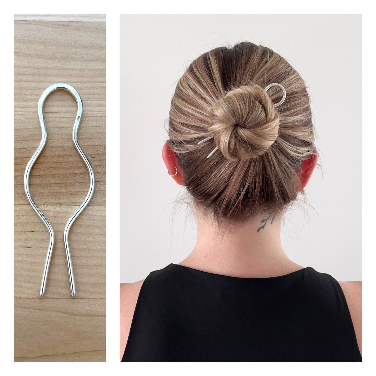 Large Lightweight Silver Hair Pin Sterling Silver Bun Holder - Etsy