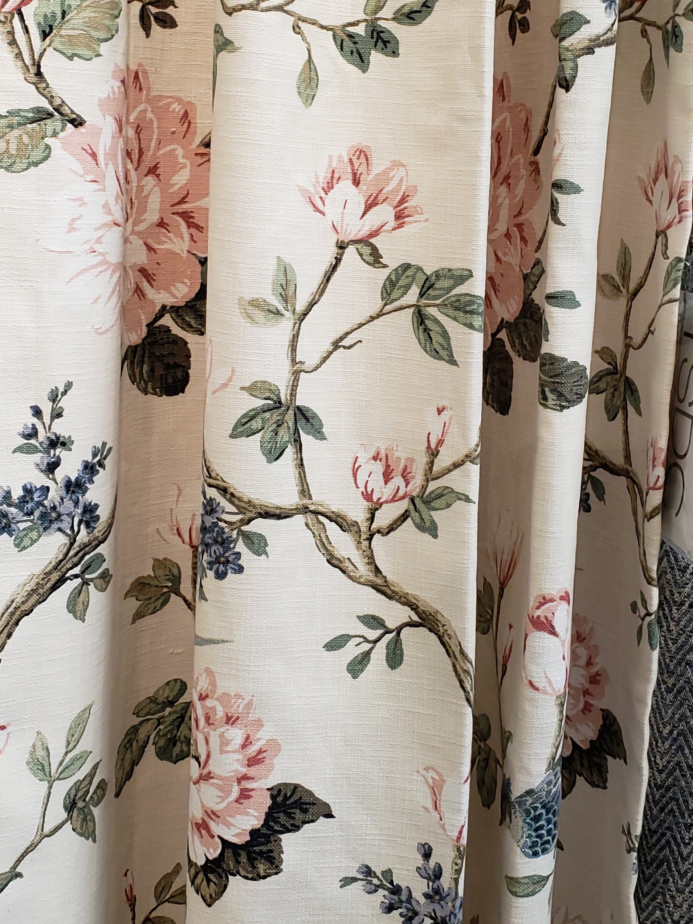 Joyful Spring Curtains Drapery Panels Birds Floral Pattern | Etsy