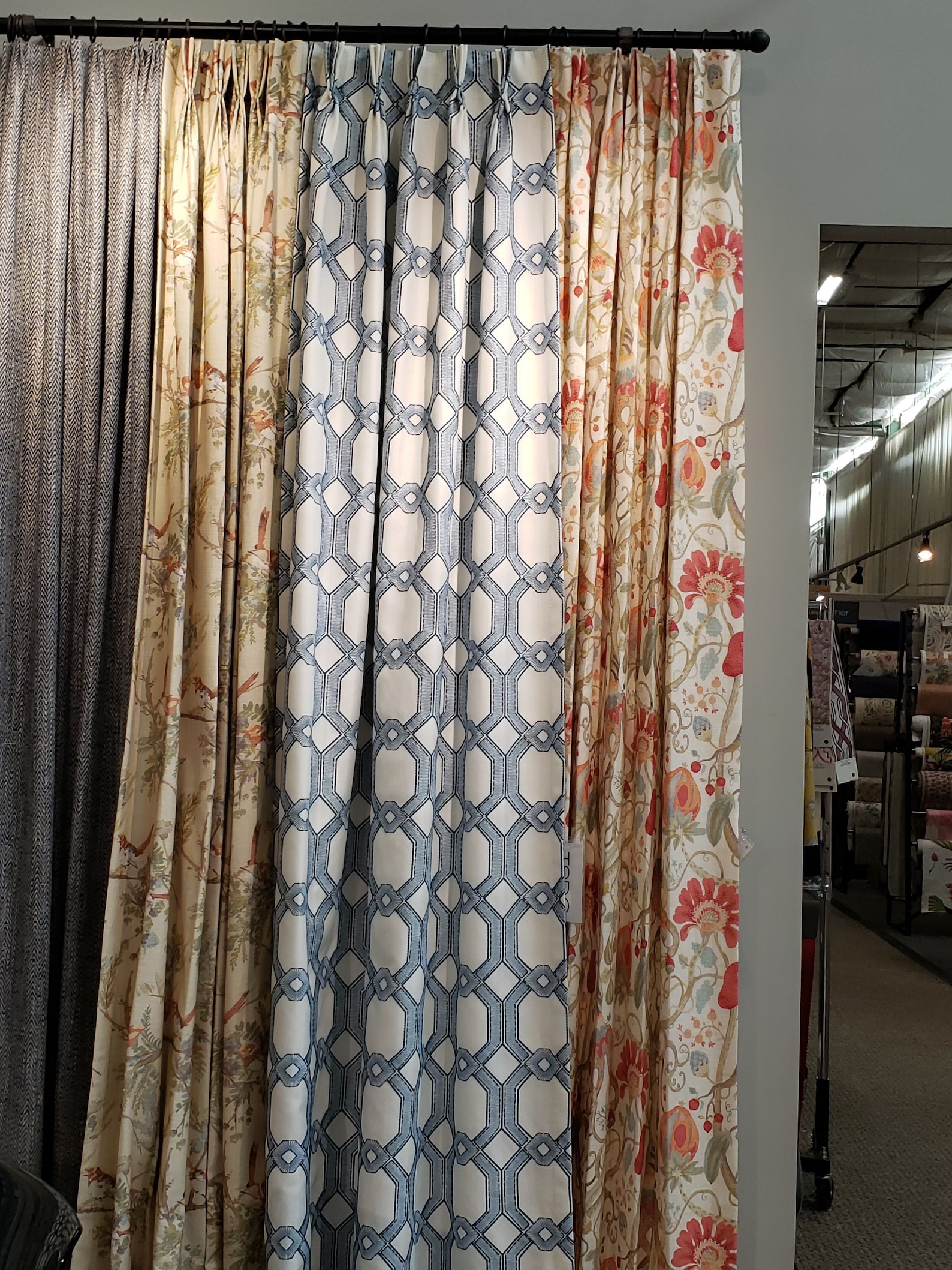 Avenue Delft Blue Geometric Curtains Drapery Panels Floral Pattern ...