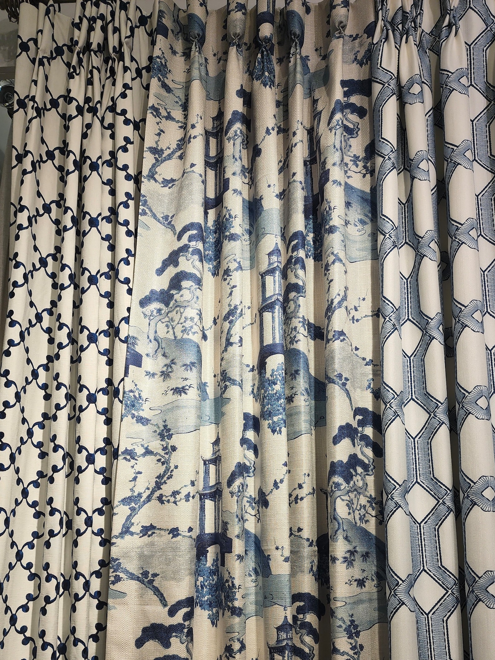 Pagoda Indigo Curtains Drapery Toile Floral Pattern /made in USA, NO ...
