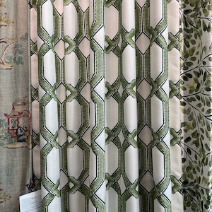 Avenue Grass Green Geometric Curtains Drapery Panels Floral Pattern ...