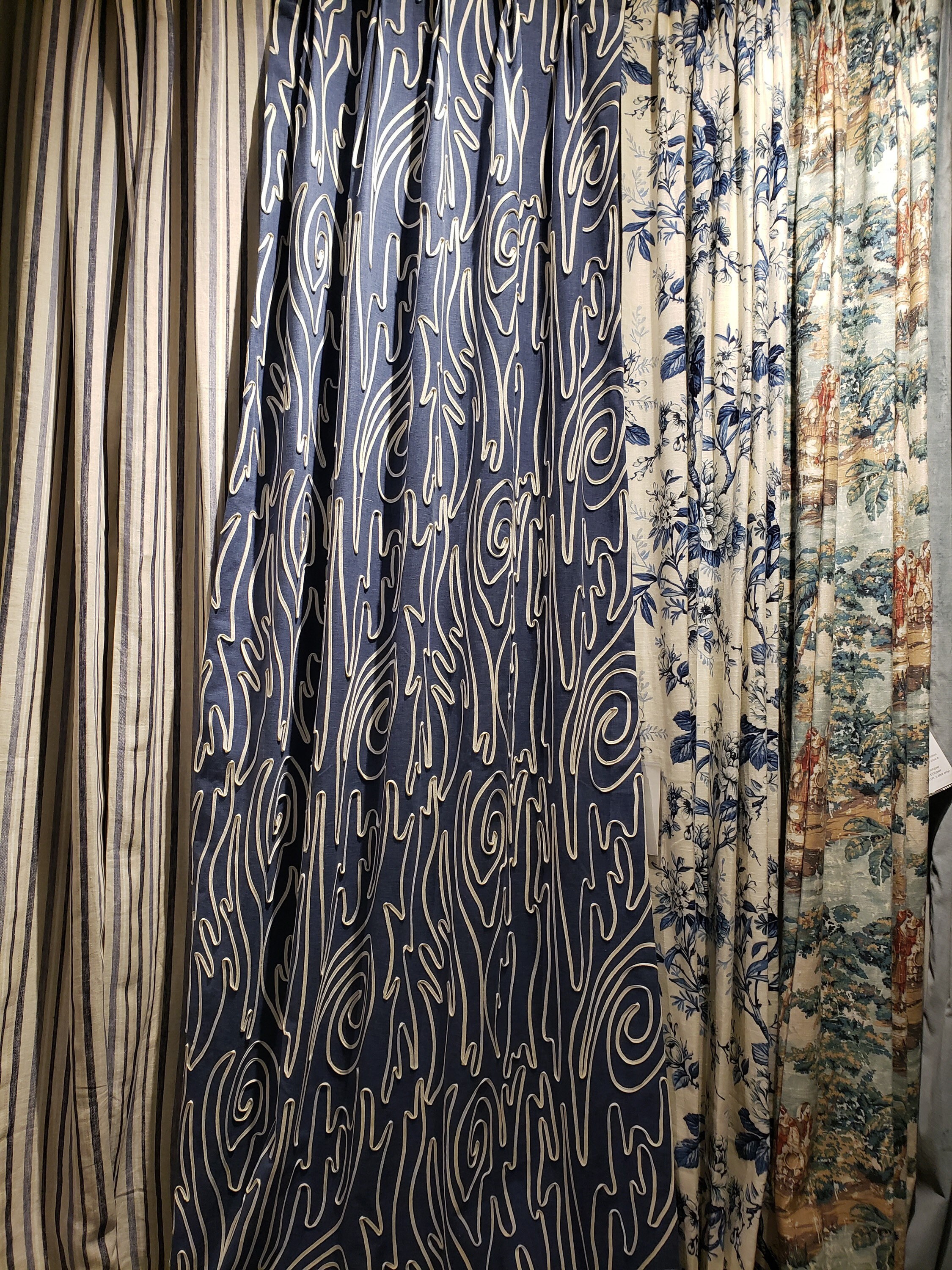 Windy Dark Denim Blue Embroidered Ribbon Curtains Drapery Panels - Etsy