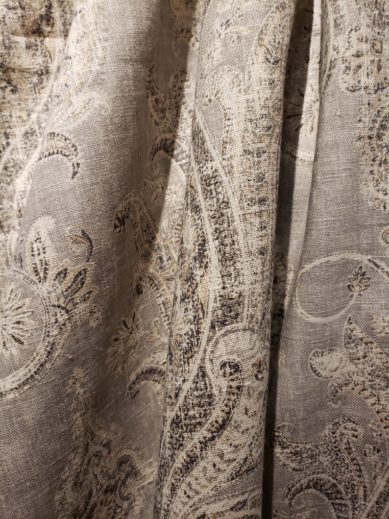 Weathered Paisley Curtains Drapery Panels Floral Damask Linen Pattern ...