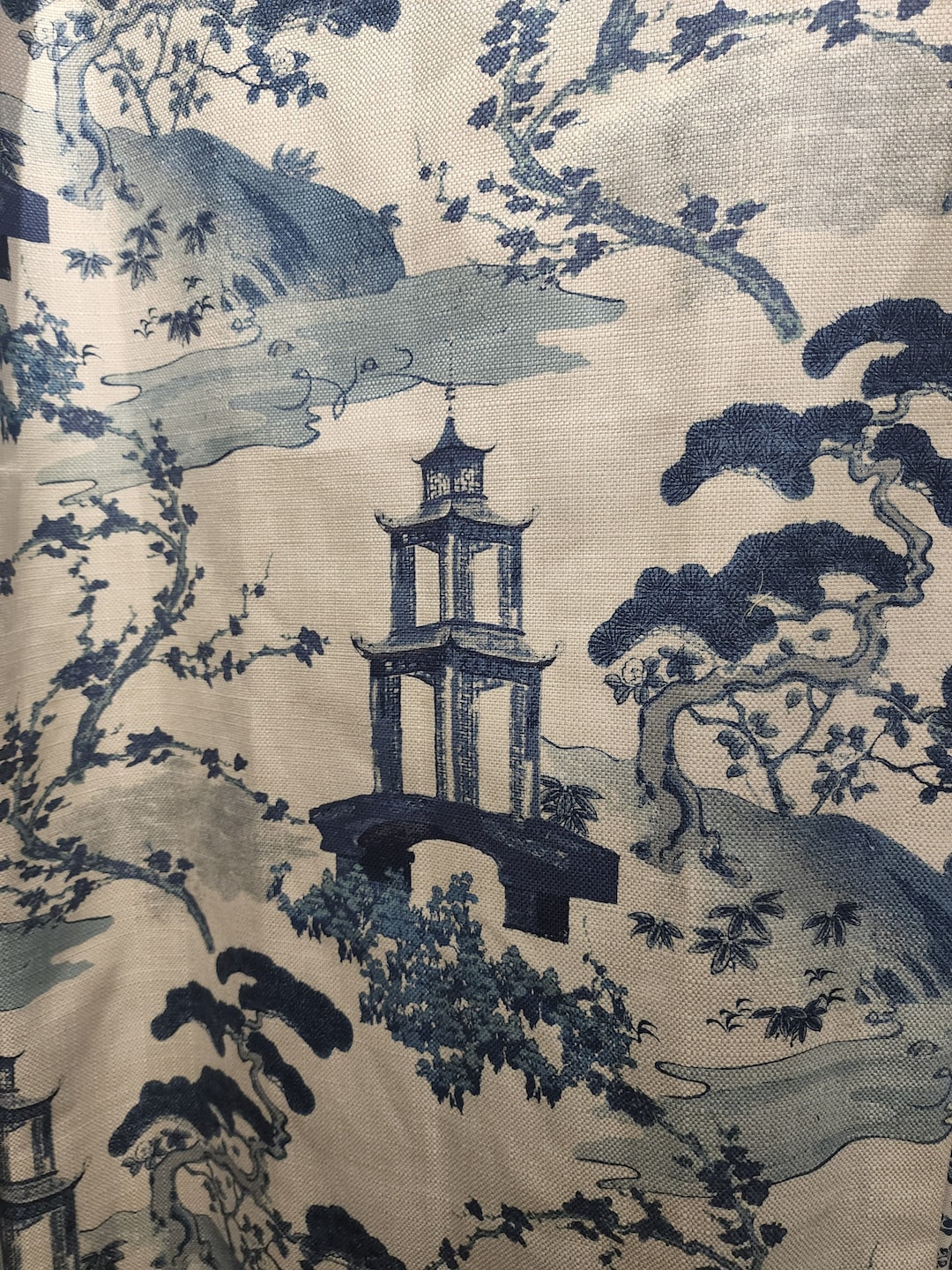 Pagoda Indigo Curtains Drapery Toile Floral Pattern /made in USA, NO ...