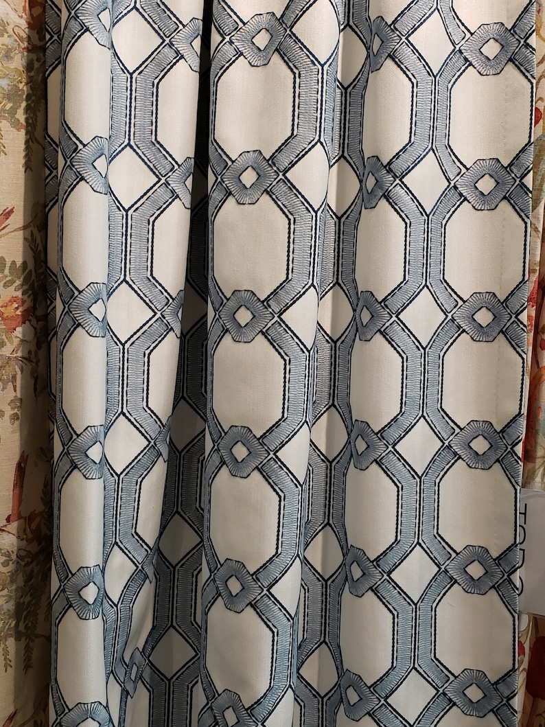 Avenue Delft Blue Geometric Curtains Drapery Panels Floral Pattern ...