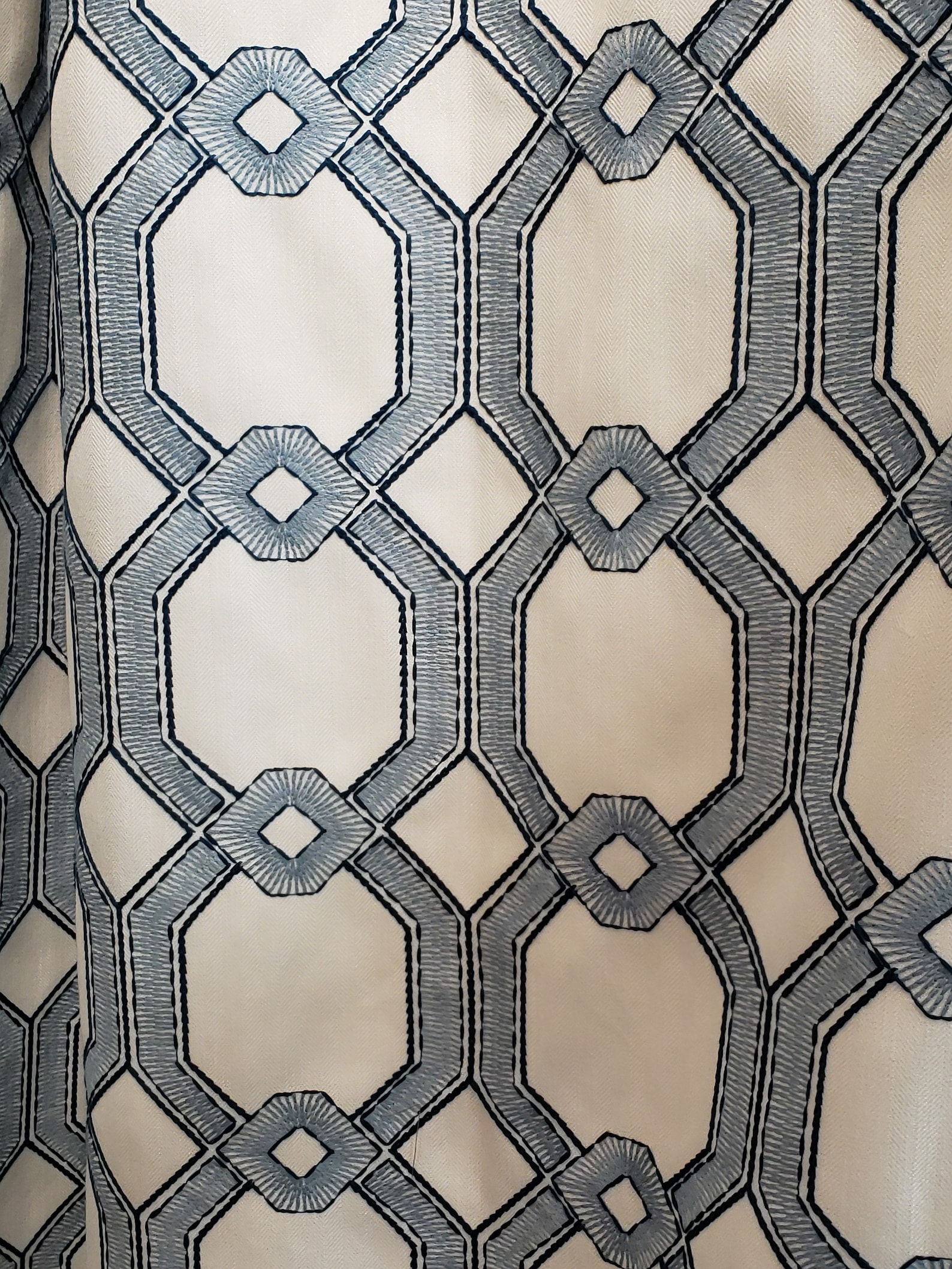 Avenue Delft Blue Geometric Curtains Drapery Panels Floral Pattern ...