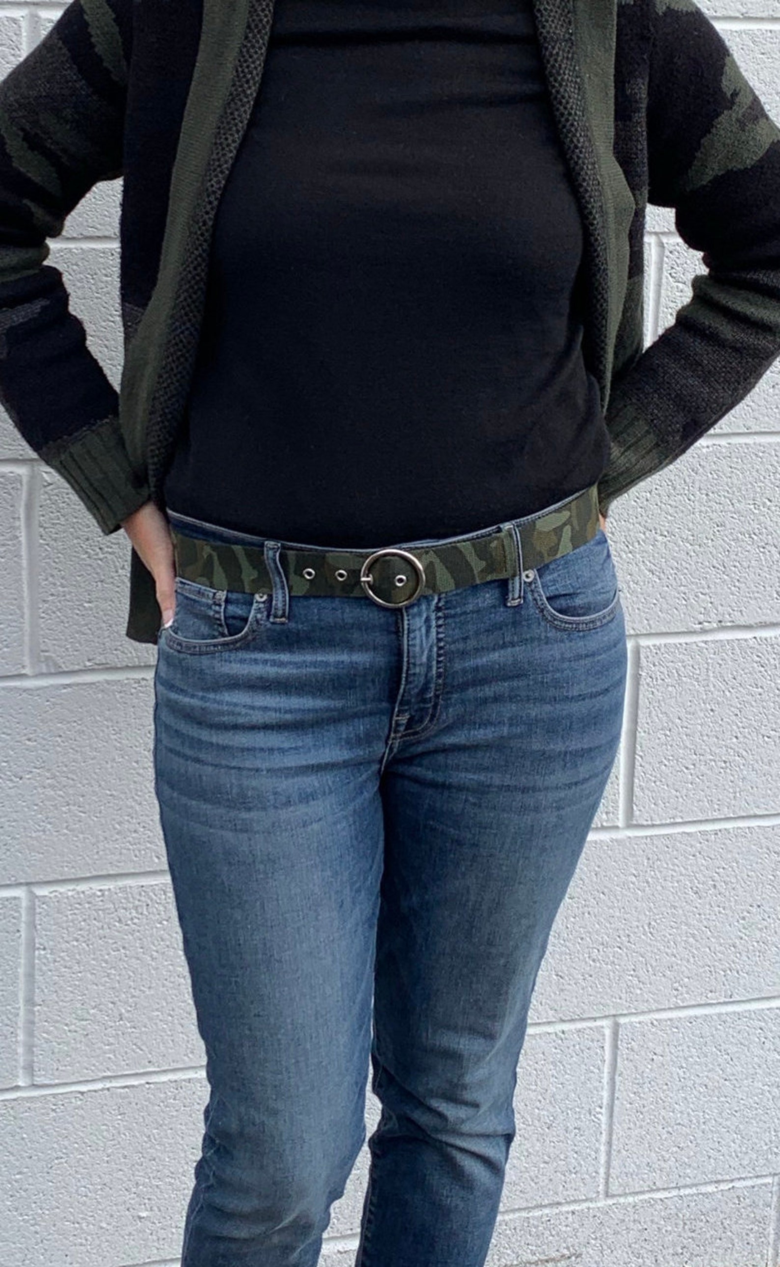 Green Camouflage Cotton Webbing Circle Buckle Belt Camo Belt - Etsy