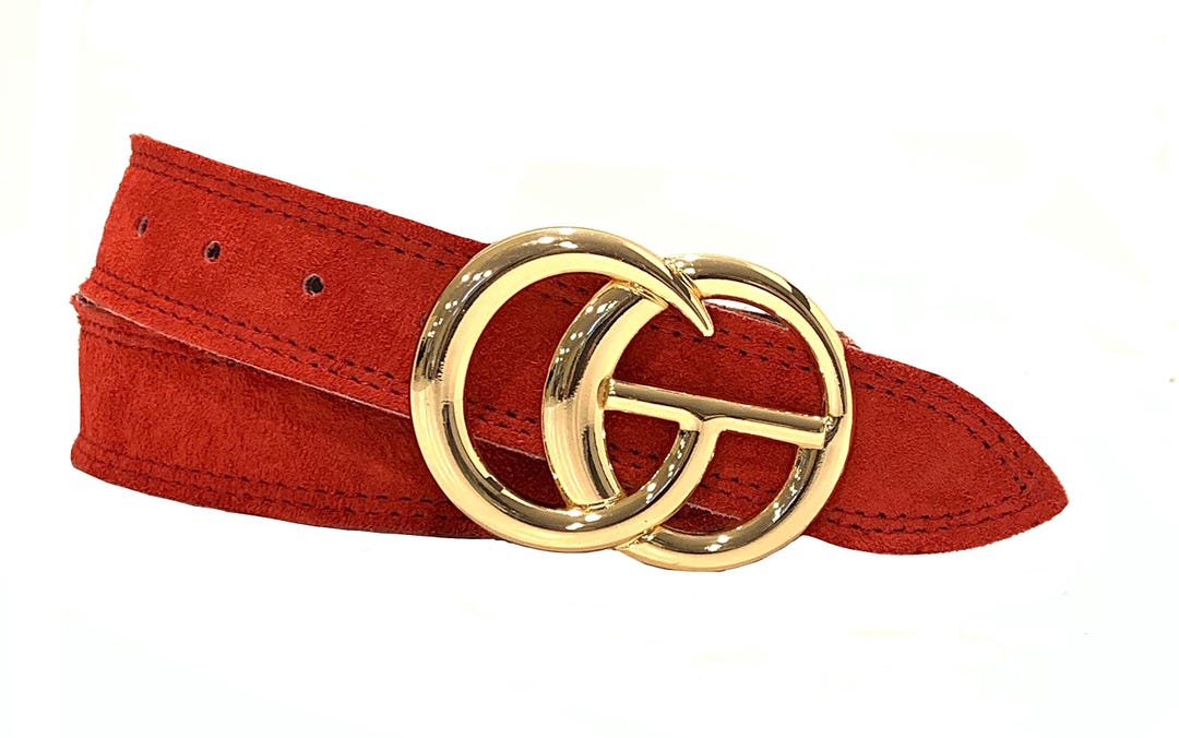 Luxurious Design New Trend Genuine RED Suede Two-layer Belt With Shiny ...
