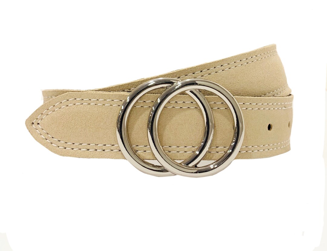 Cream Suede Belt With Silver Double Circle Buckle - Etsy