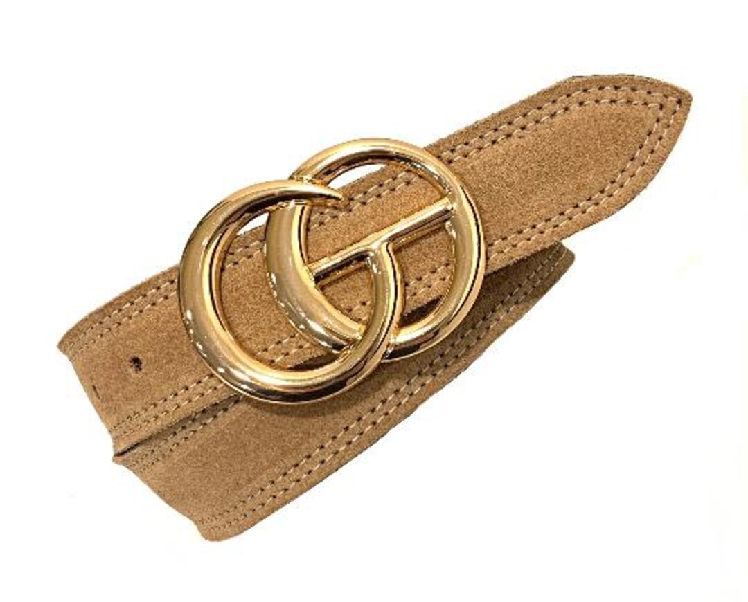 Genuine TAUPE Suede Two-layer Belt With Shiny Solid Gold Buckle ...
