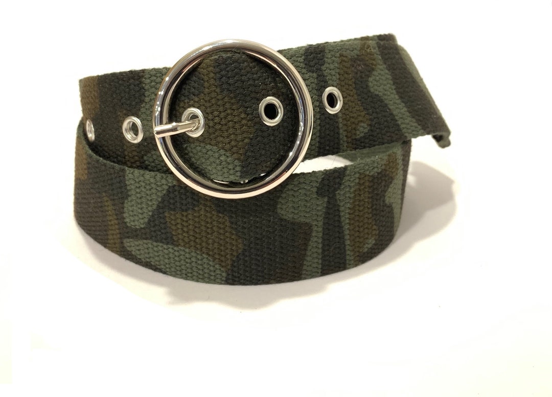 Green Camouflage Cotton Webbing Circle Buckle Belt, Camo Belt ...
