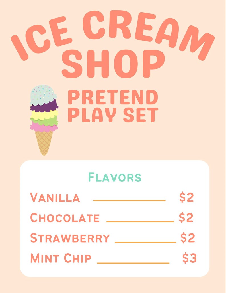 Printable Ice Cream Shop Pretend Play Set – Editable PDF for Kids - Etsy