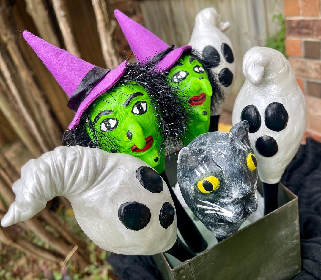 Halloween Paper Mache Maracas Rattles Wood Handmade Folk Art - Etsy