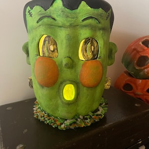 Paper Mache Lantern, Frankenstein, Paper Mache Folk Art, Halloween ...