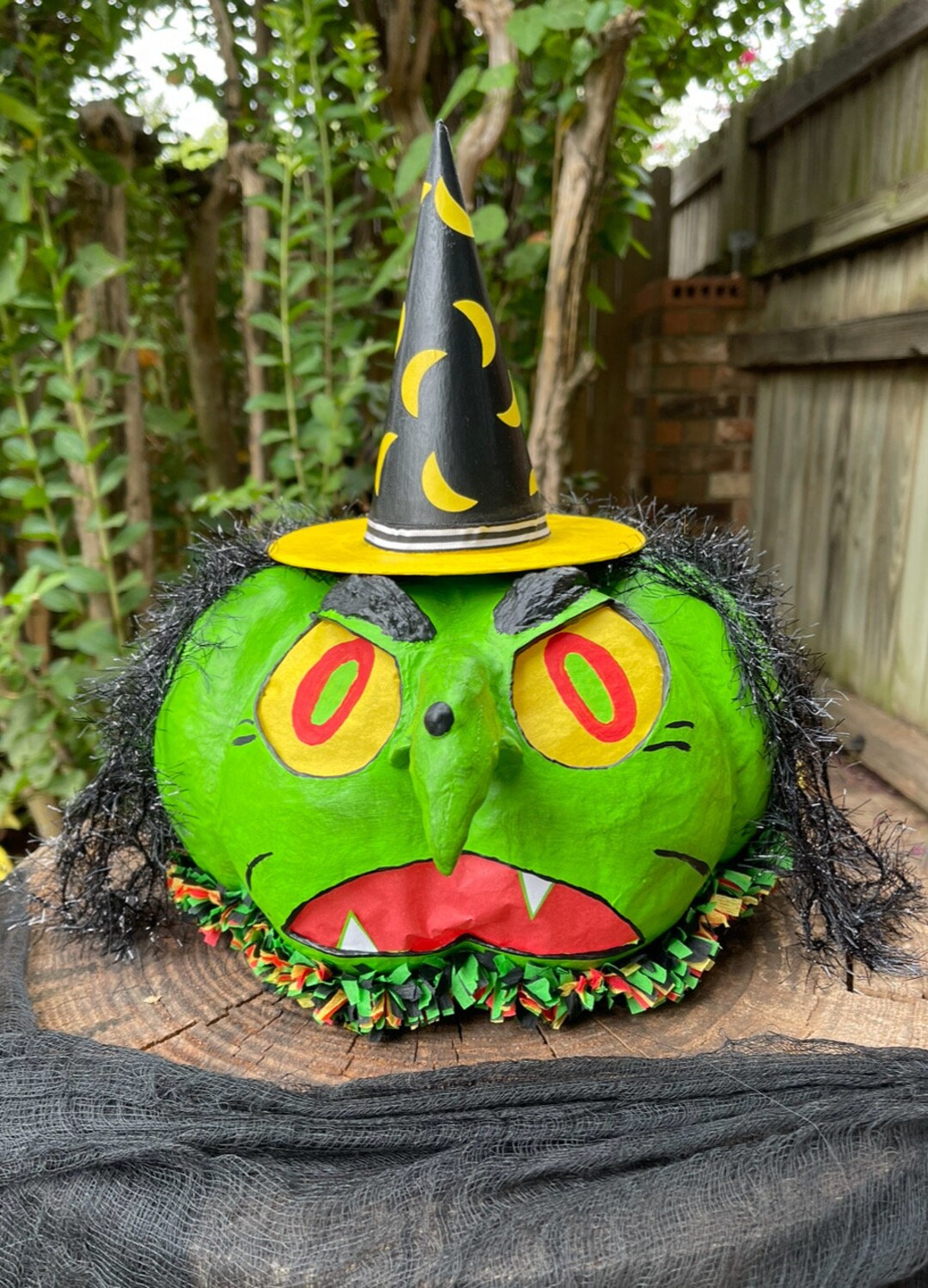 Paper Mache Lantern, Large, Green Witch, Paper Mache Folk Art ...