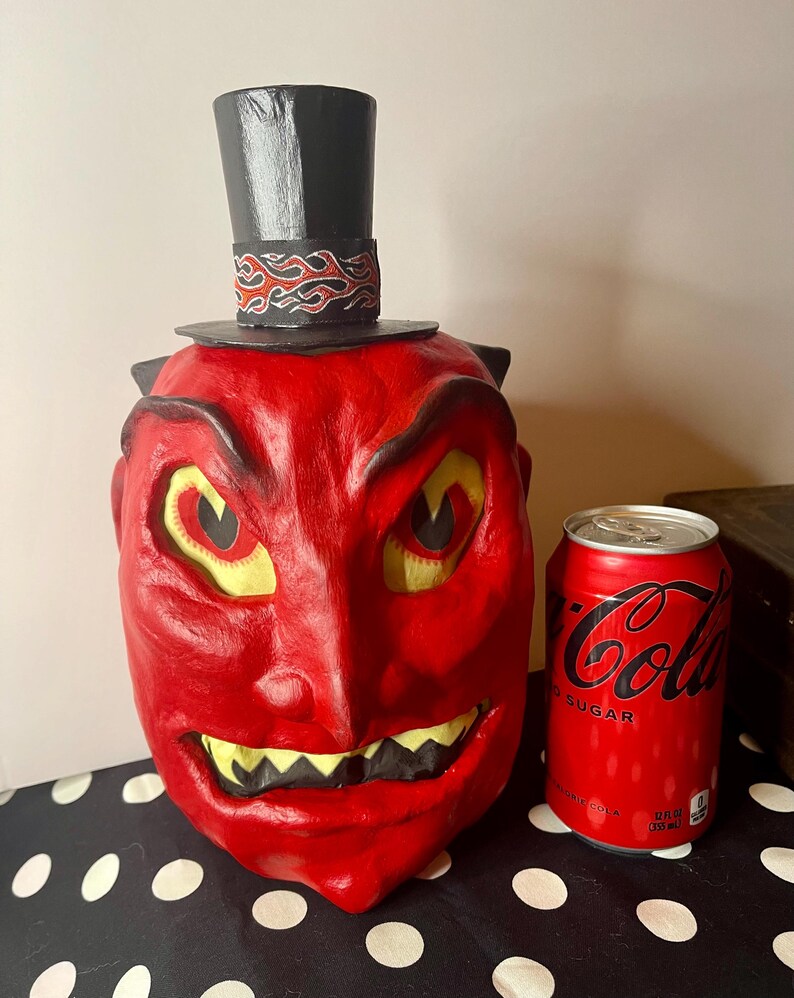 Paper Mache Devil Lantern Reproduction Vintage Large Red Devil ...