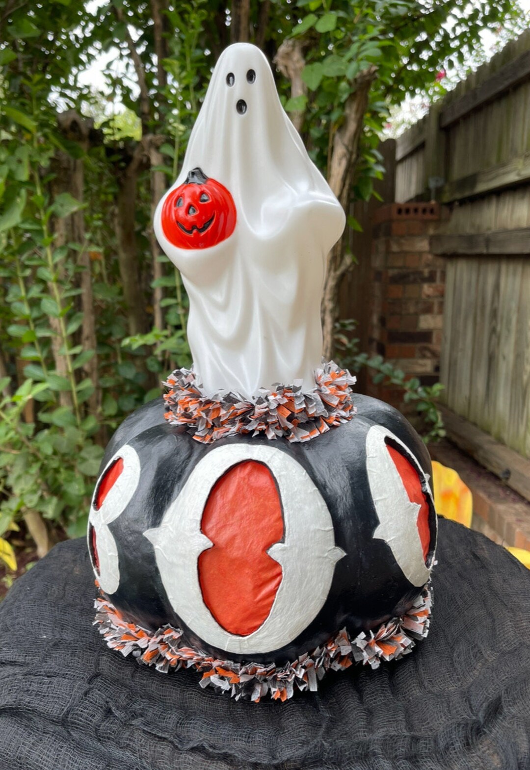 Paper Mache Lantern, Large, BOO Pumpkin With Blow Mold Light Vintage ...