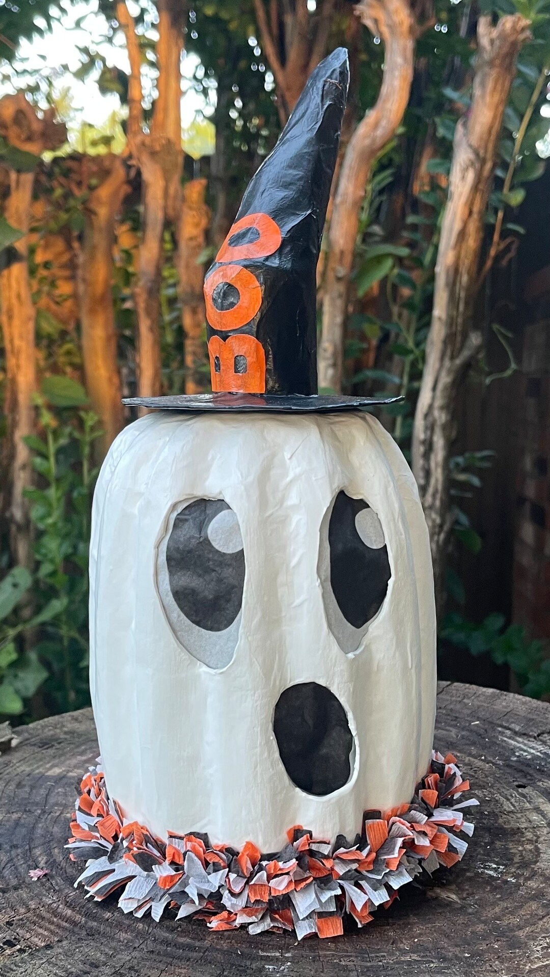Paper Mache Lantern, Ghost With Hat, Paper Mache Folk Art, Halloween ...