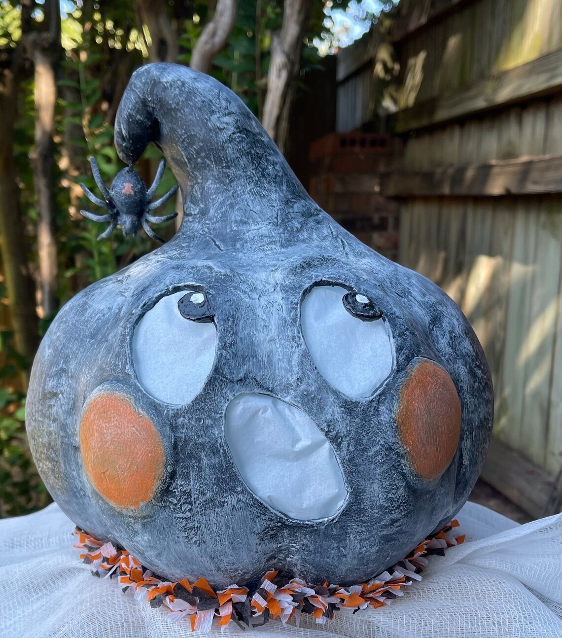Handmade Halloween Ghost Lantern, Paper Mache Folk Art With Spider - Etsy