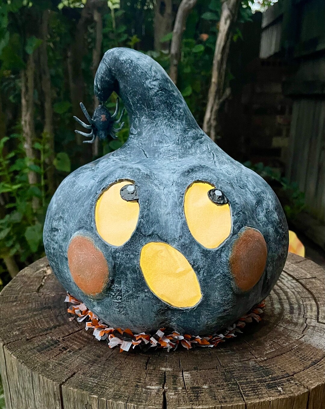 Handmade Halloween Ghost Lantern, Paper Mache Folk Art With Spider - Etsy