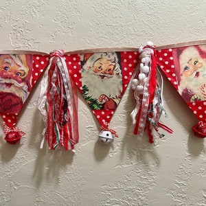 Christmas SANTA Banner, Bunting, Vintage Style, Handmade, Vintage ...