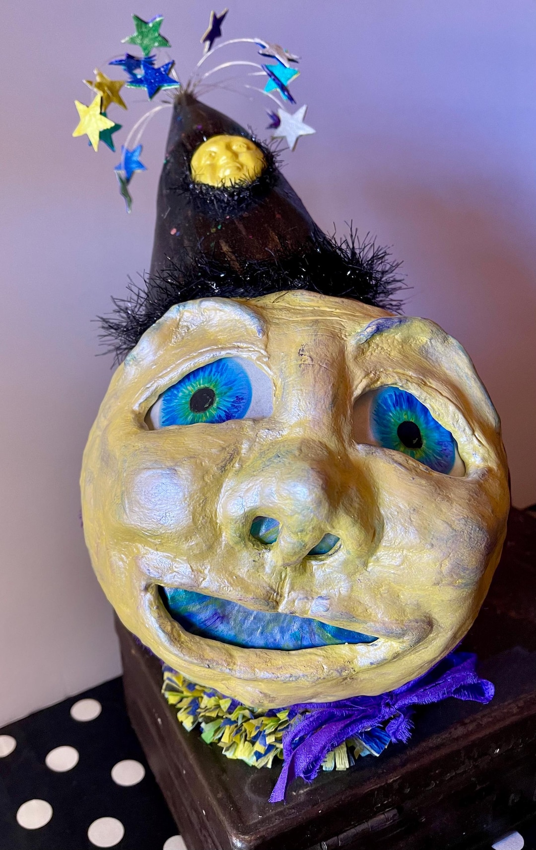 Paper Mache Moon, Lantern, Moonbeams, Paper Mache Folk Art, Halloween ...