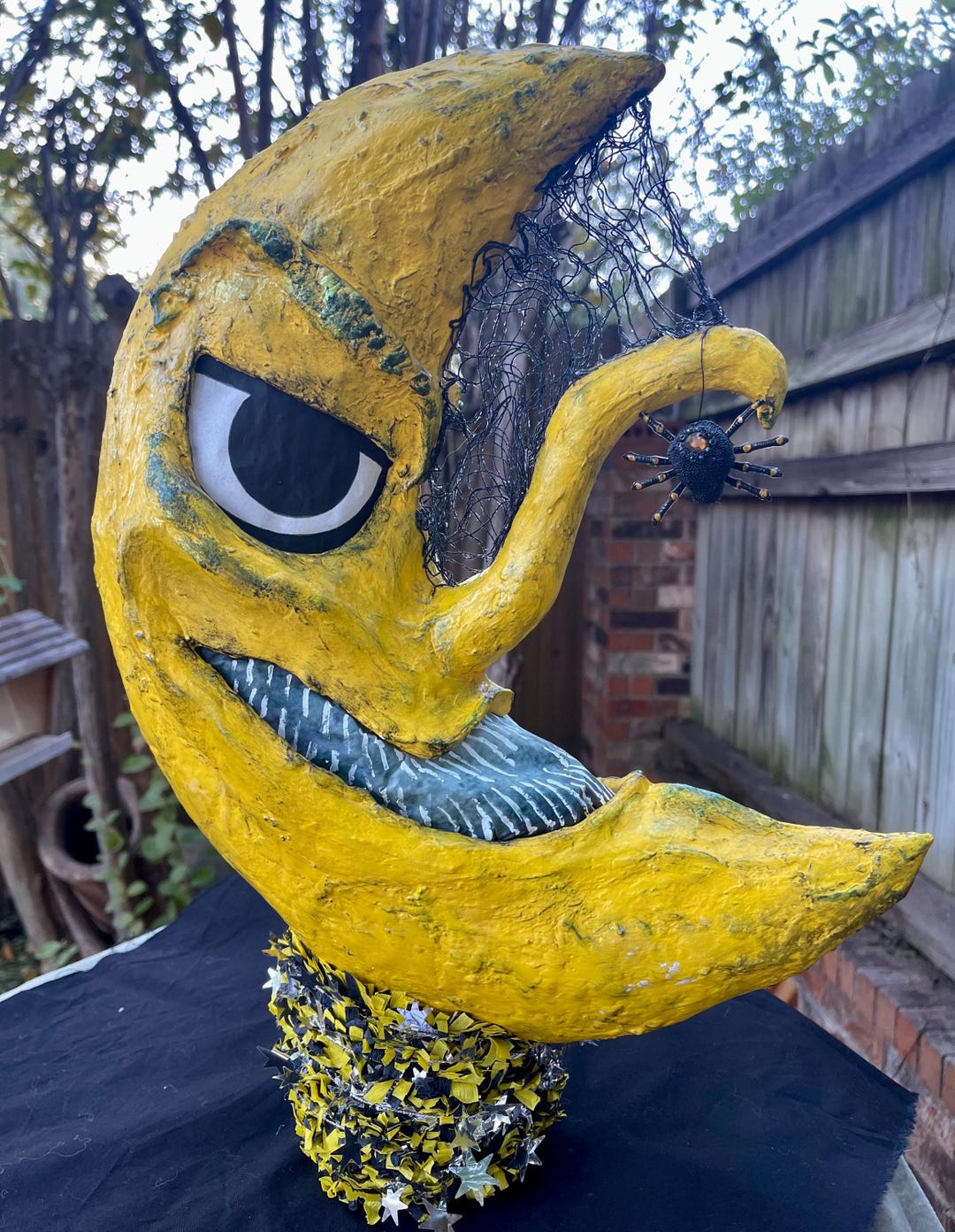 Handmade Paper Mache Crescent Moon Lantern, Halloween Folk Art - Etsy
