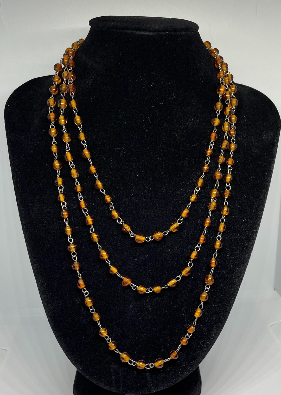 Vintage Amber Colored Beaded Chain Necklace Extra Long 24” - Etsy