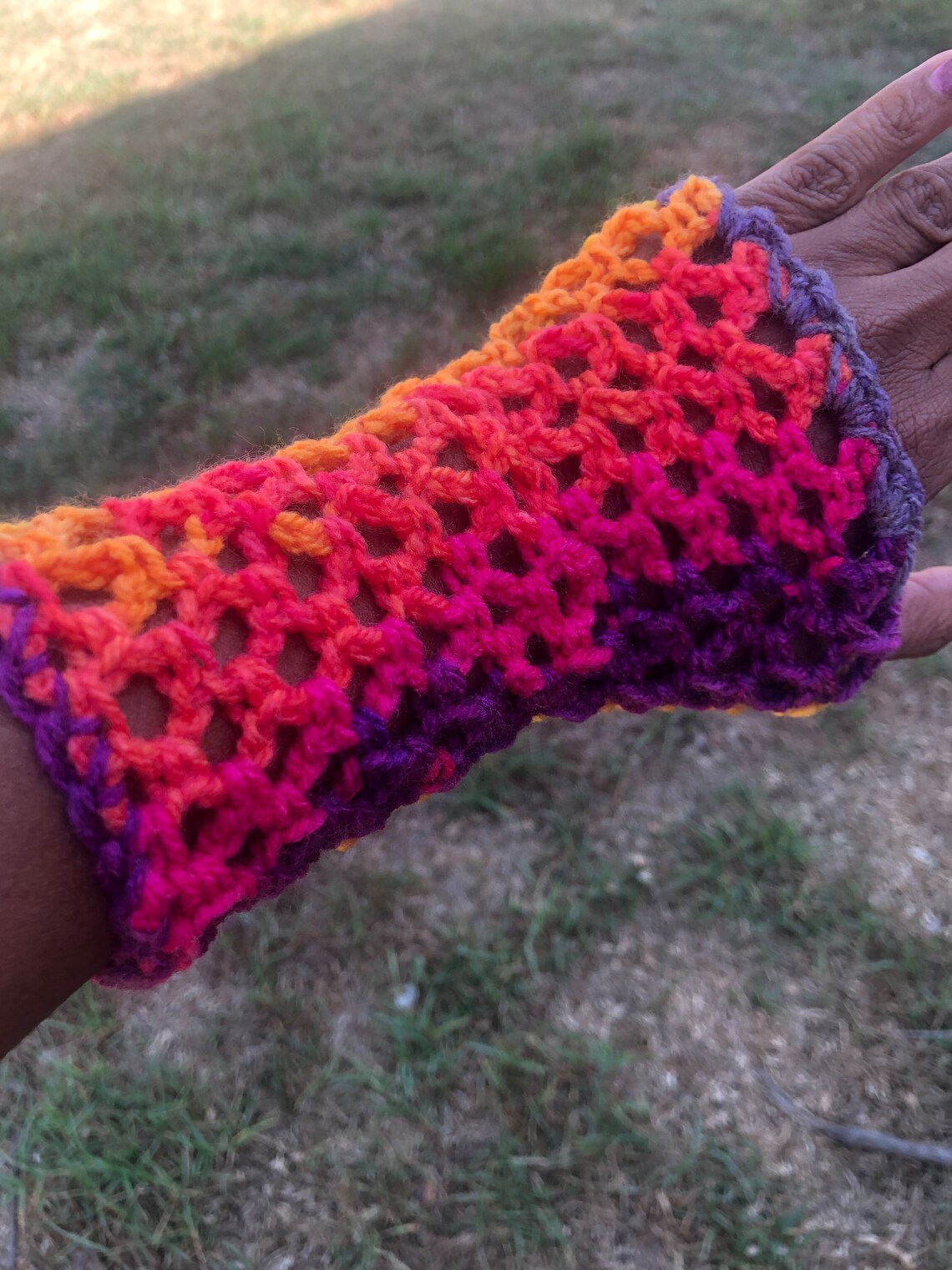 Crochet Rainbow Fishnet Fingerless Gloves/wrist Warmers/autumn & Winter ...