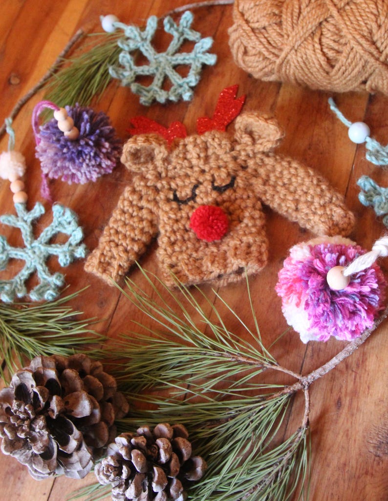 Crochet Reindeer Jumper Christmas Decorations/ Rudolph Red Nosed ...